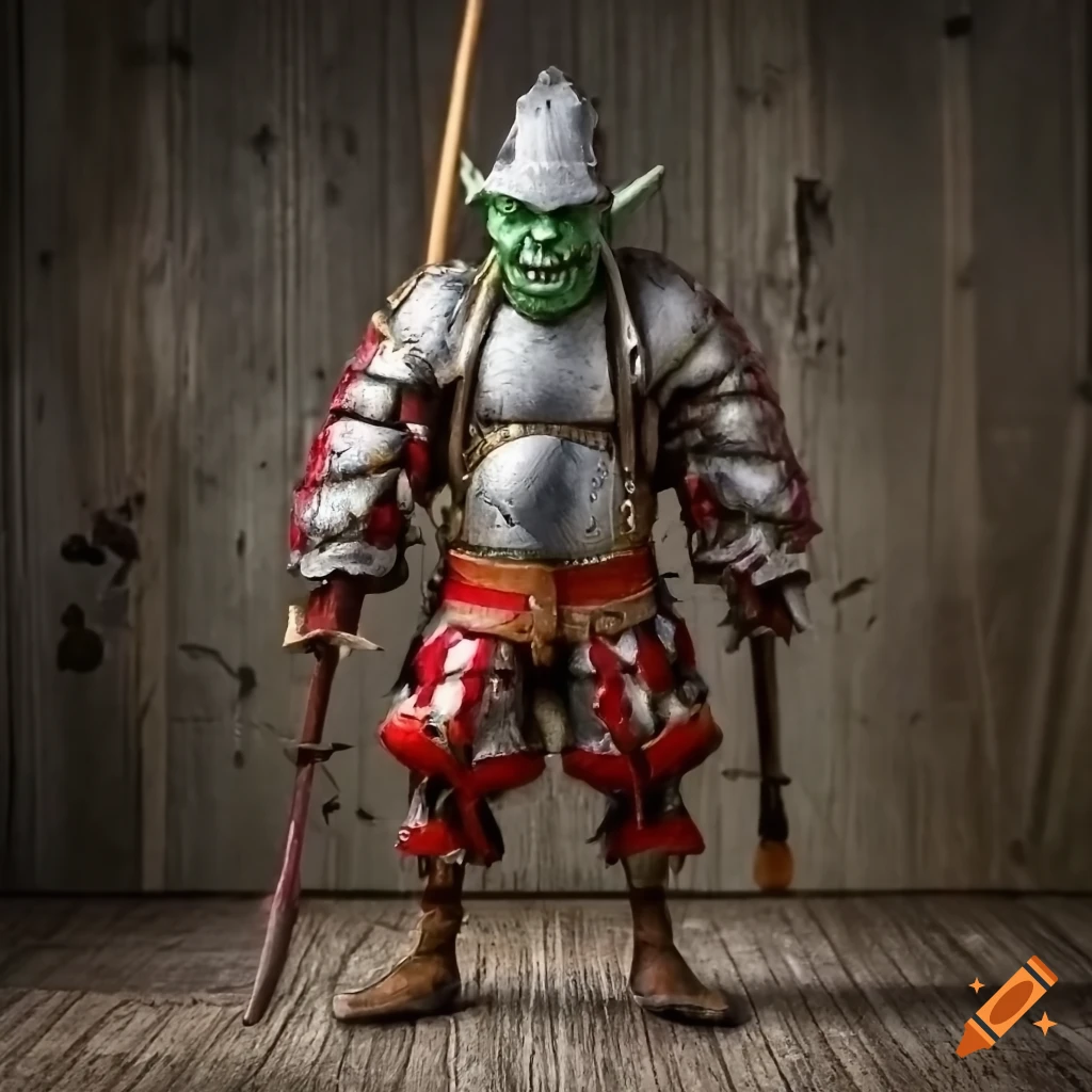 Full body illustration of a goblin orc hybrid in landsknecht attire on ...