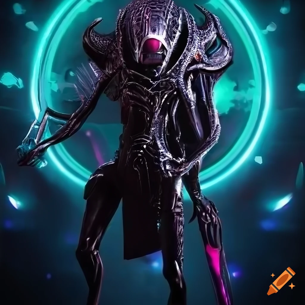 Digital illustration of a terrifying alien queen warrior on Craiyon