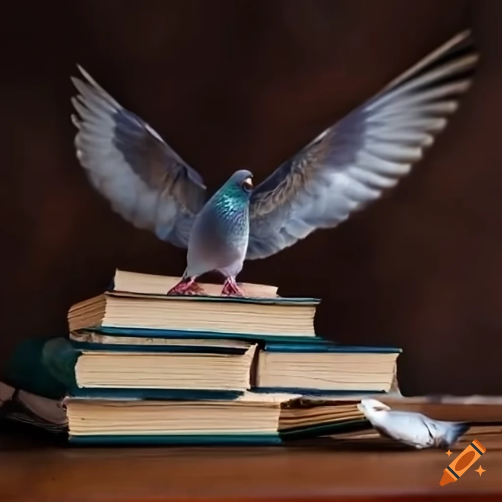 Realistic pigeons reading books