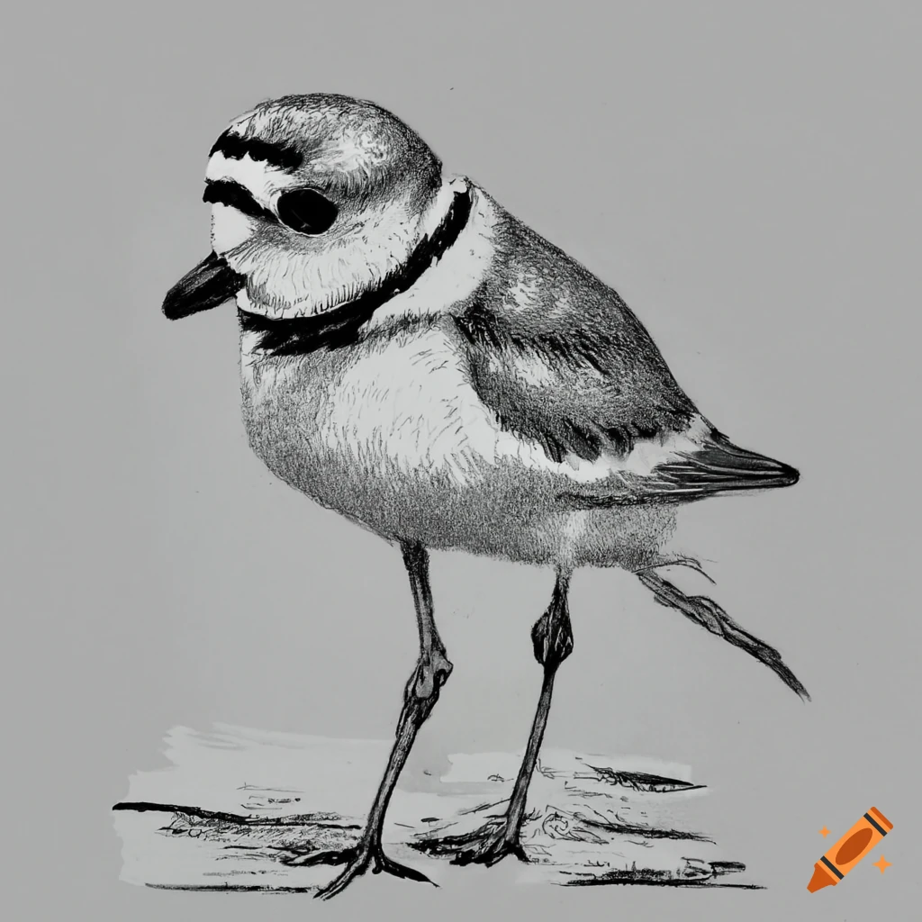 Detailed pencil drawing of a Piping Plover on Craiyon