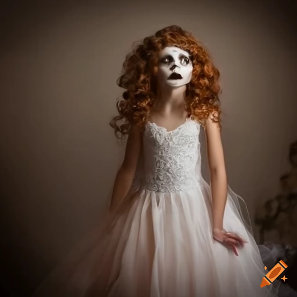 Scary wedding girl with curly hair on Craiyon