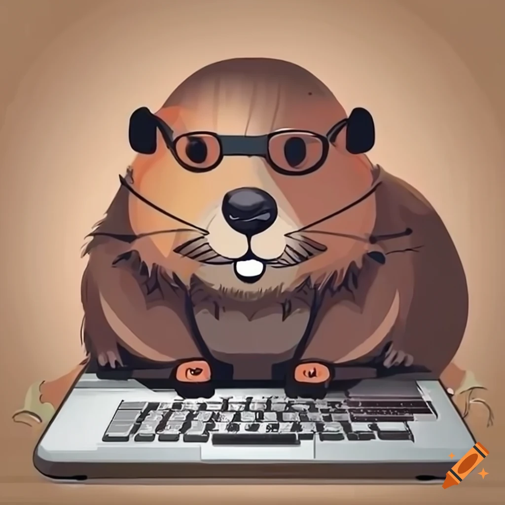 Cute beaver working on a wooden laptop on Craiyon