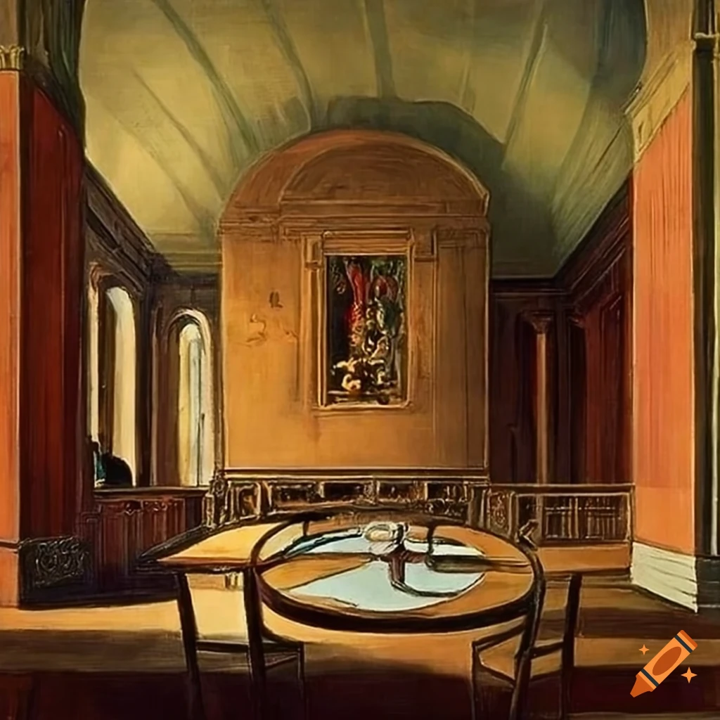 Interior of Oxford college dining hall on Craiyon