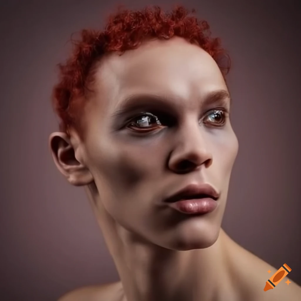 Character depiction of a maroon-haired alien man on Craiyon