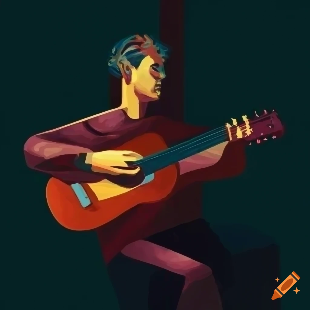 Abstract painting of a man playing guitar on Craiyon