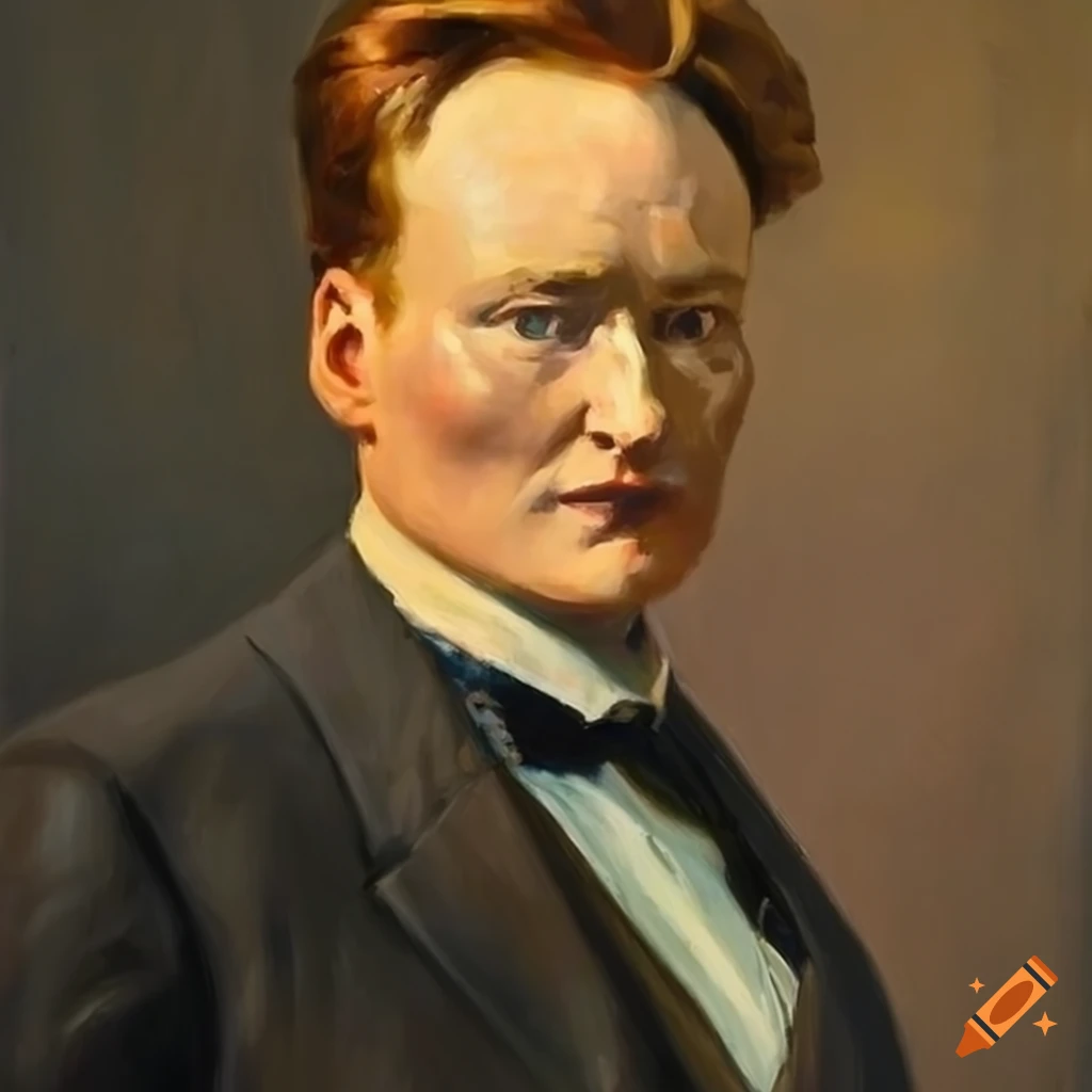 Oil painting of conan o'brien as a 1920s banker on Craiyon
