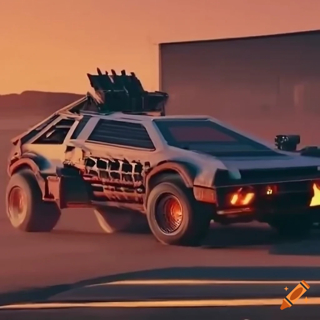 Cinema still of a cyberpunk samurai and a sci-fi batmobile from Mad Max ...