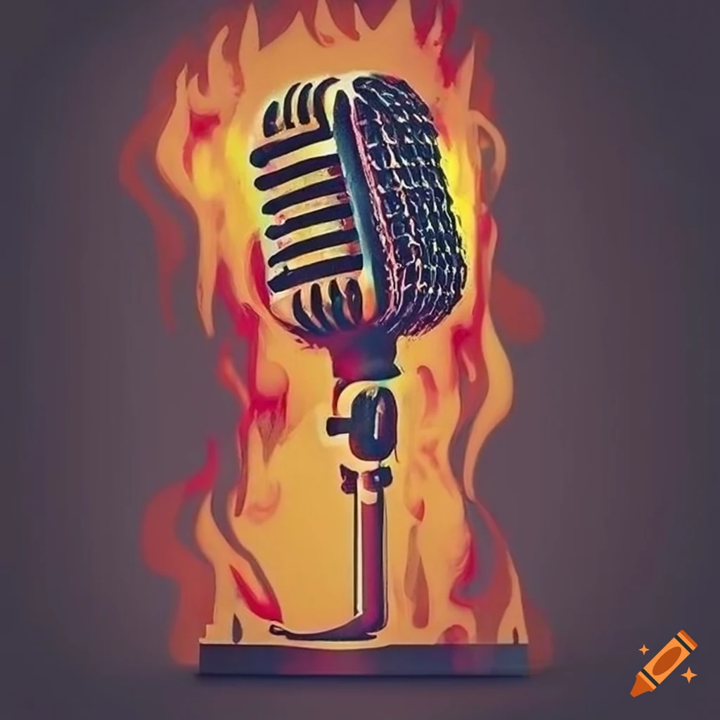 Stencil Art Of Flaming Microphone