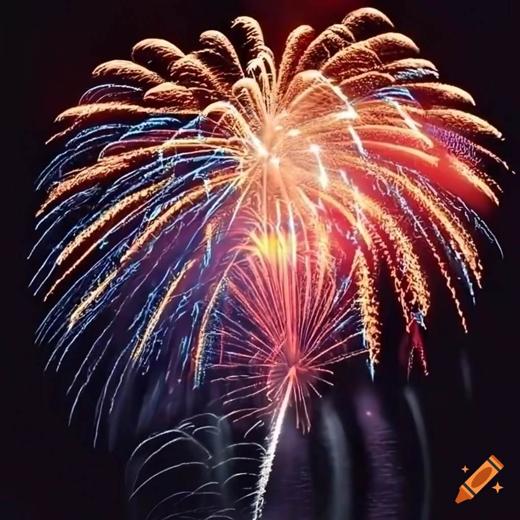 Colorful ducks celebrating the new year with festive fireworks on Craiyon