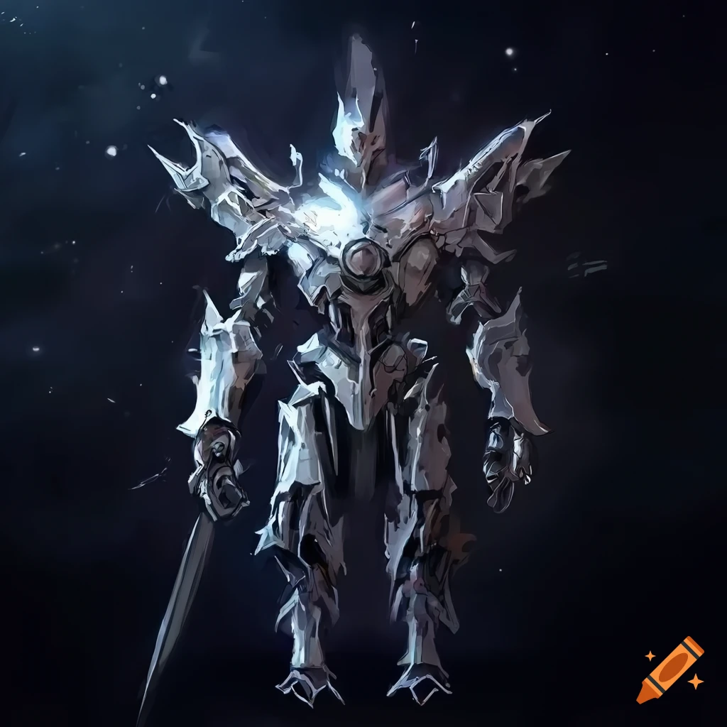 Realistic painting of a white mecha on Craiyon