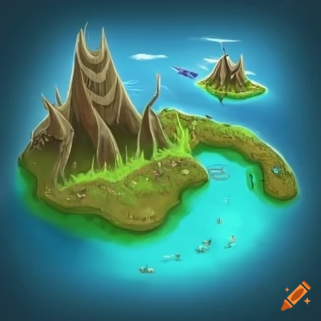 Concept art of survival islands on Craiyon