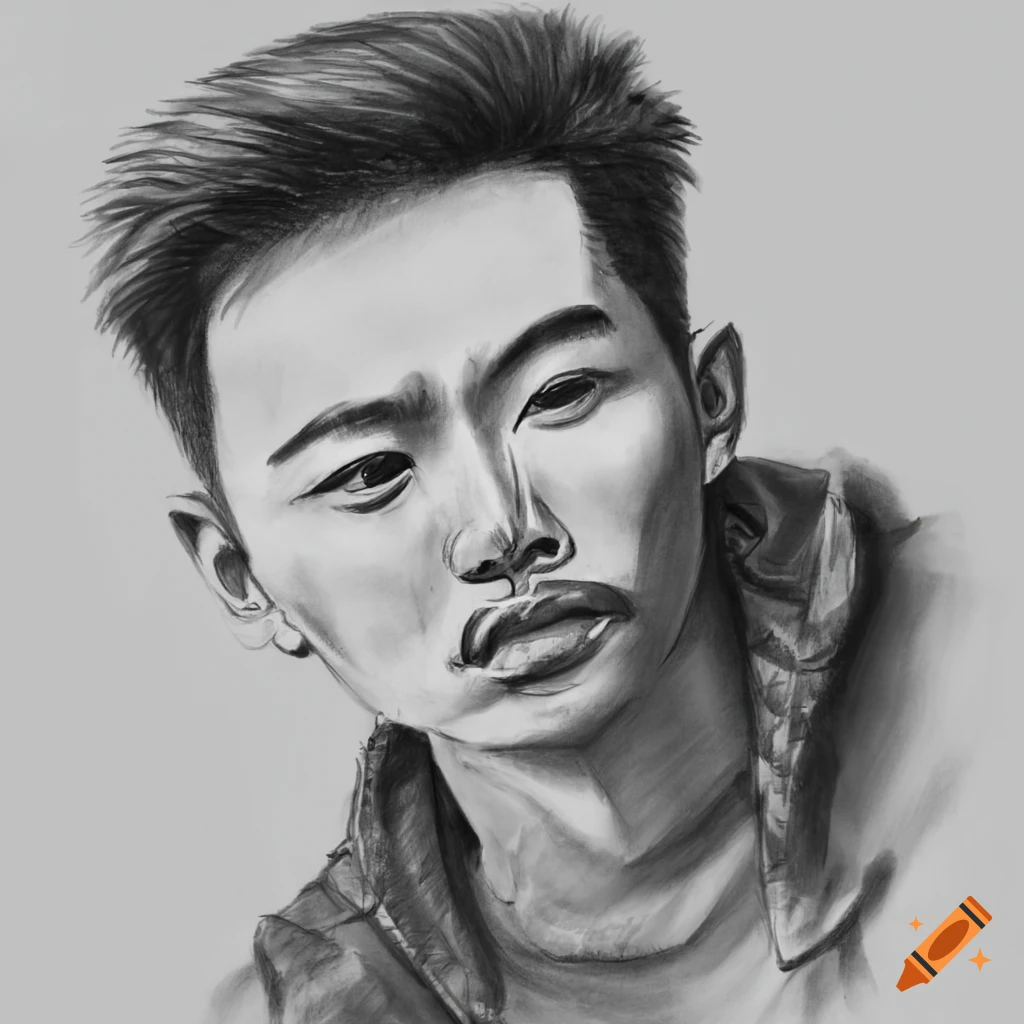 Pencil sketch of an asian man