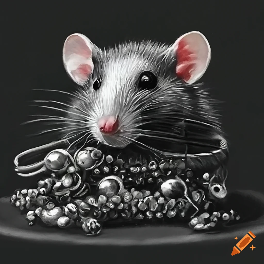 Painting of a rat surrounded by jewels on Craiyon