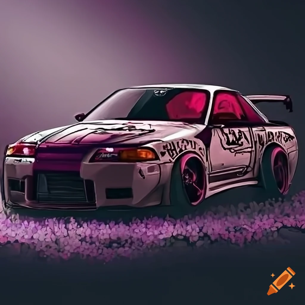 Artistic representation of nissan skyline gtr r32 with flower on Craiyon