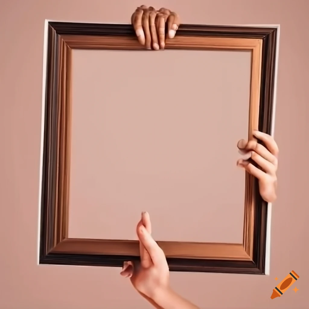 Diverse hands holding an empty frame on Craiyon
