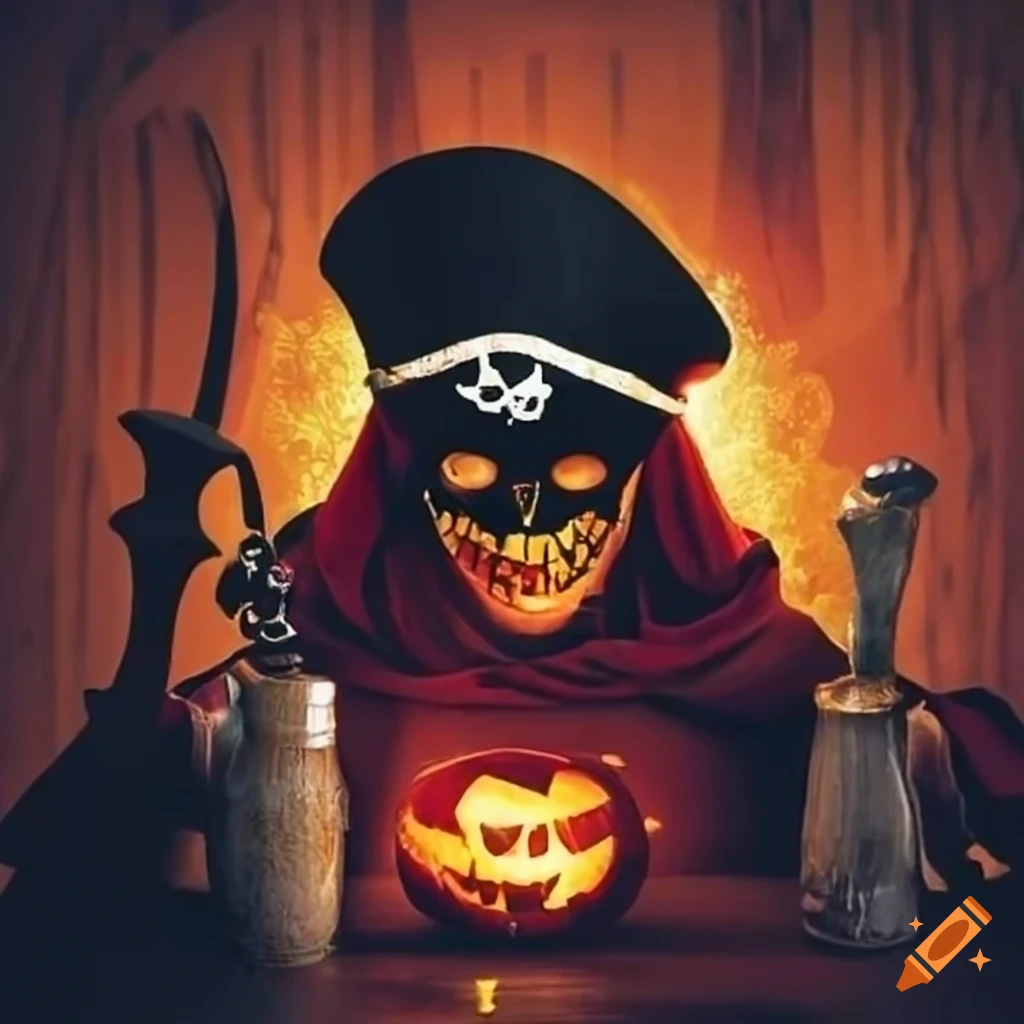 Cool pirate skeleton engulfed in flames fighting an invisible enemy on ...