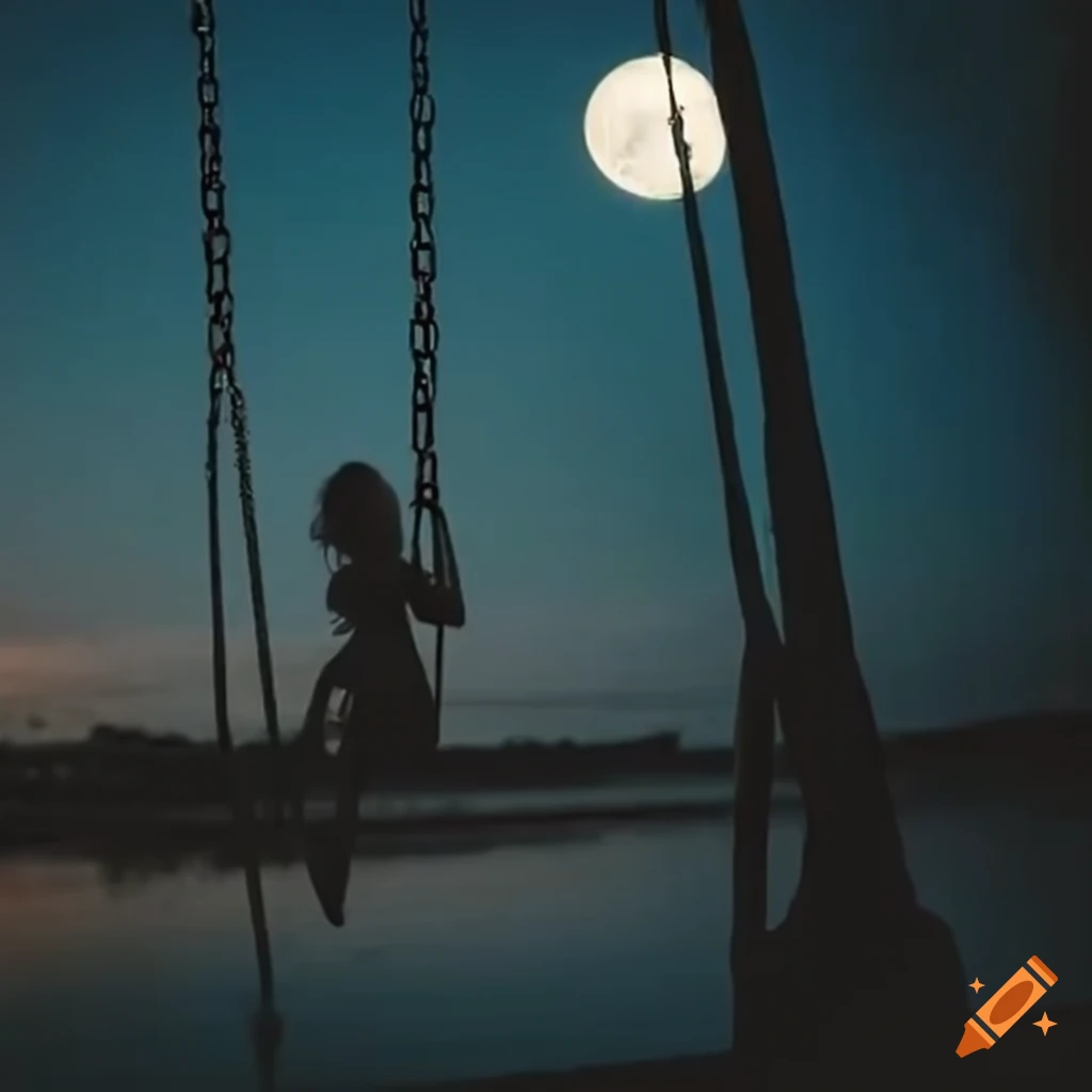 Girl sitting on a swing under the moonlight on Craiyon