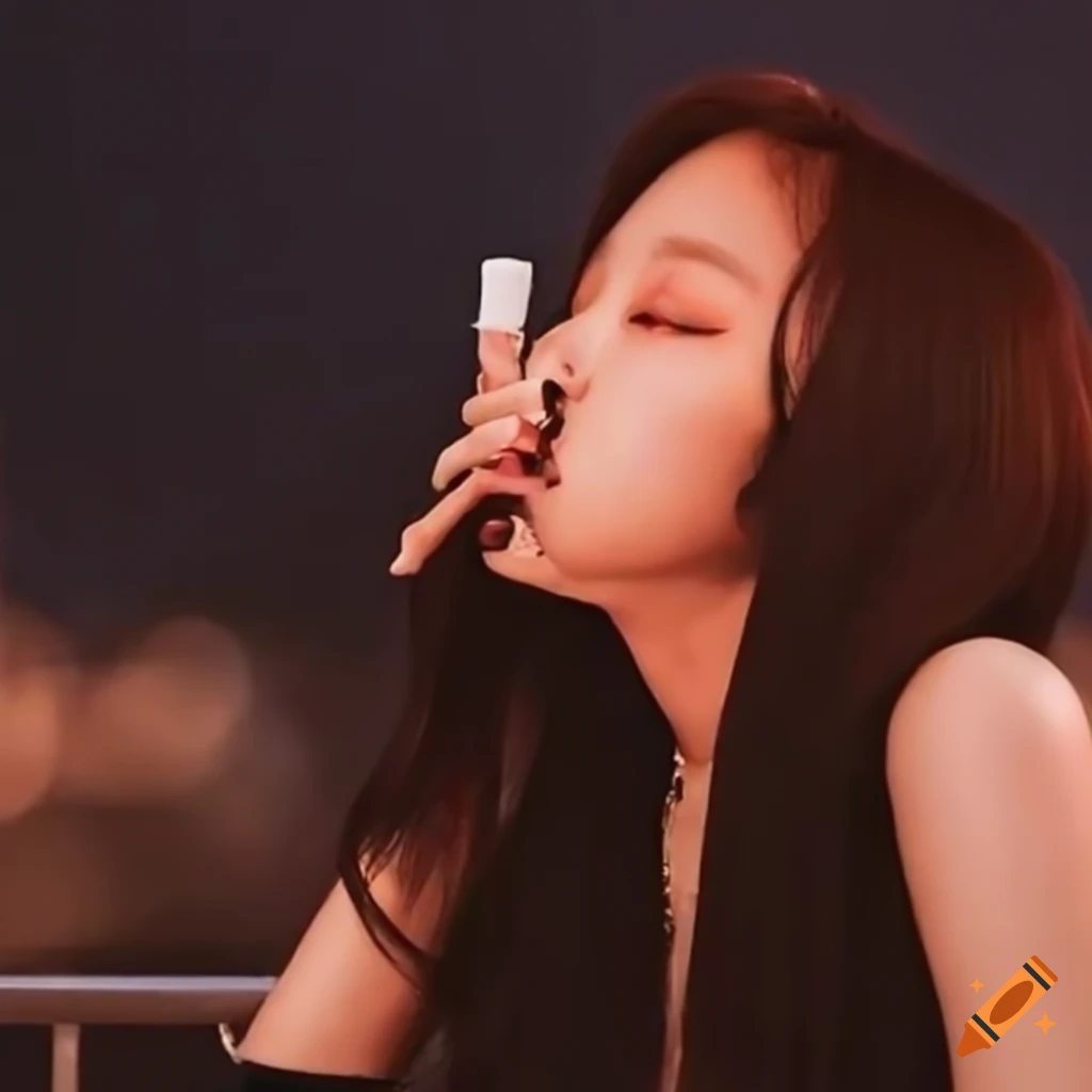 Jennie of blackpink smoking on a balcony