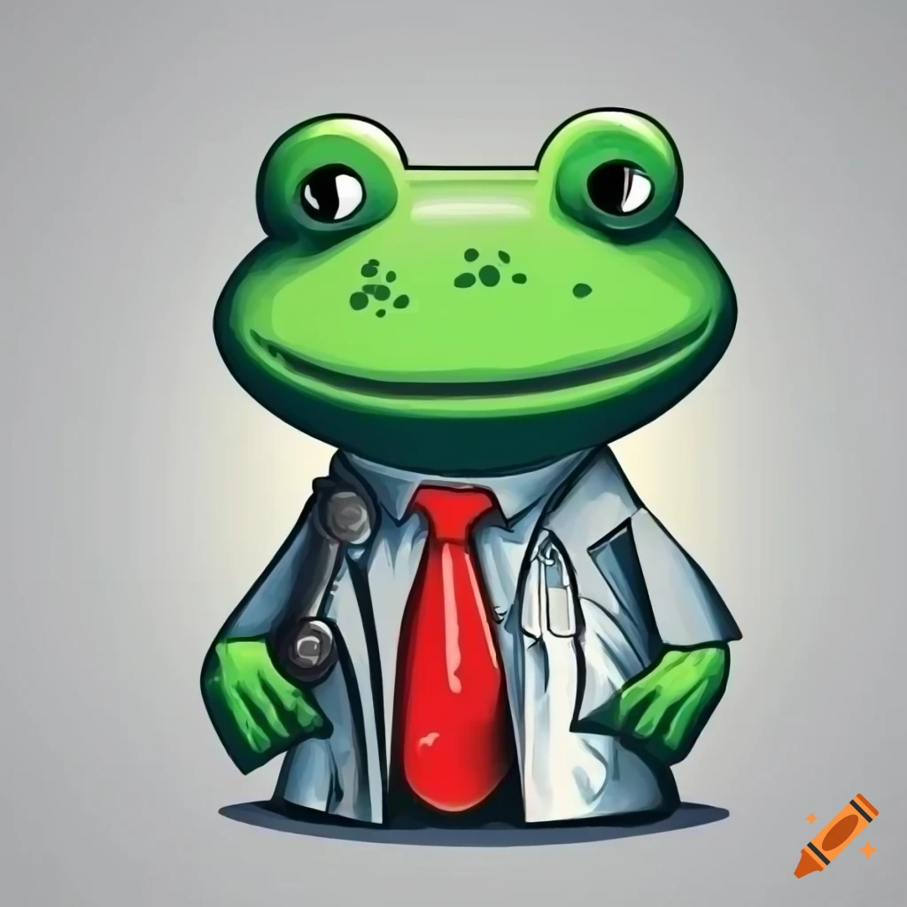 Clever frog wearing a doctor's coat on Craiyon