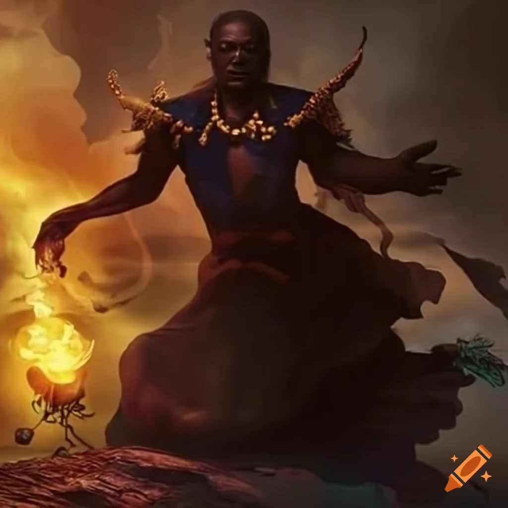 Artwork of an african archmage conjuring water
