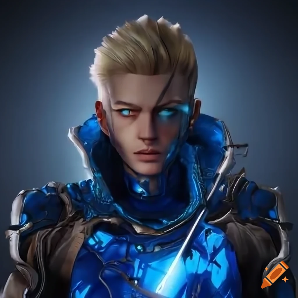 Blue cyber suit character from naraka bladepoint on Craiyon