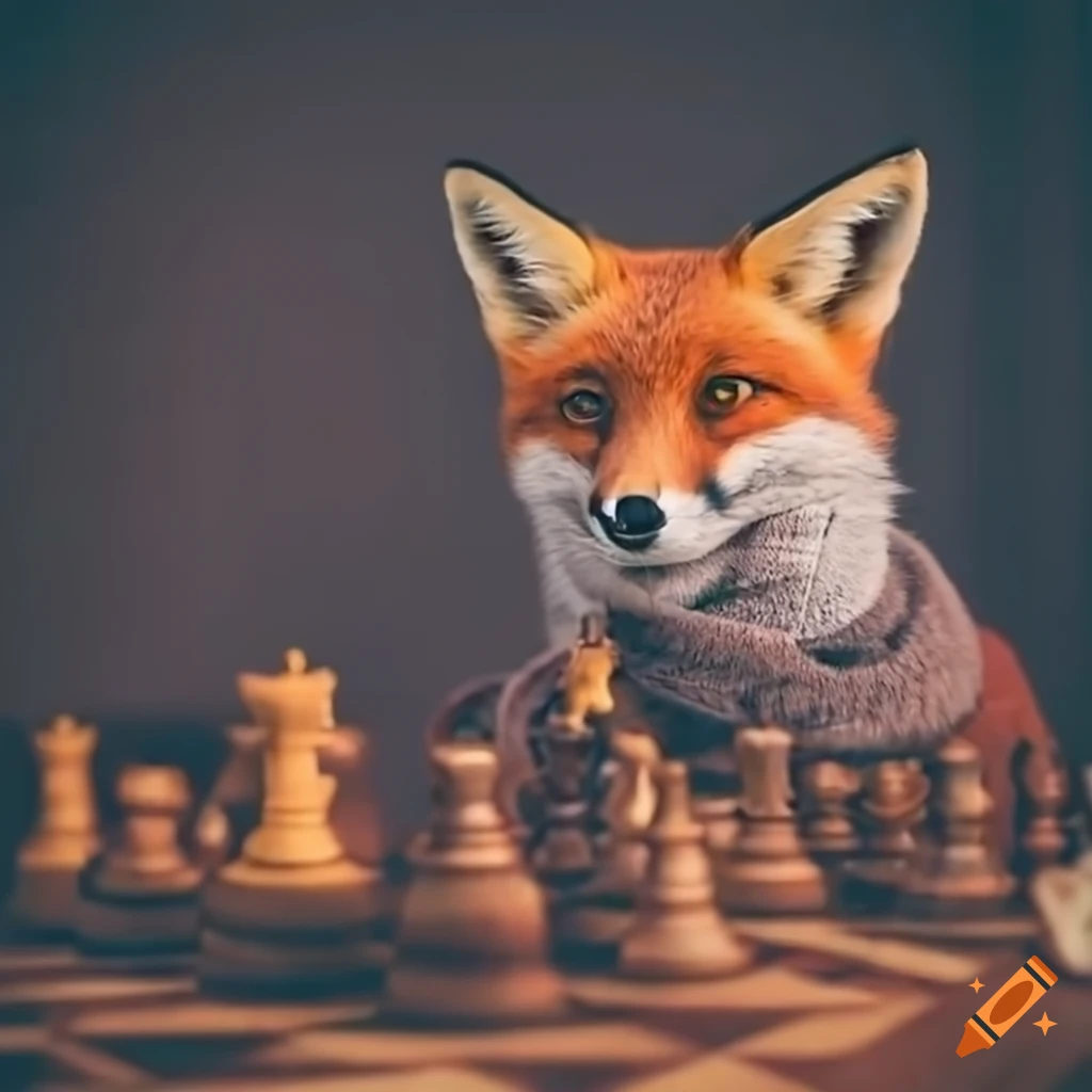 Smart fox playing chess in an autumn setting on Craiyon