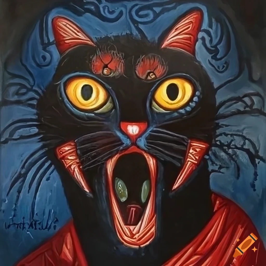 Byzantine Greek Orthodox painting of a black cat on Craiyon
