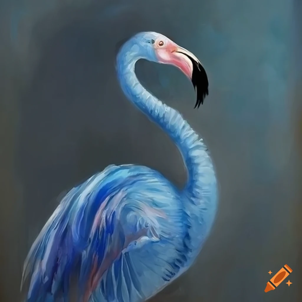 Classical painting of a cobalt blue flamingo on Craiyon