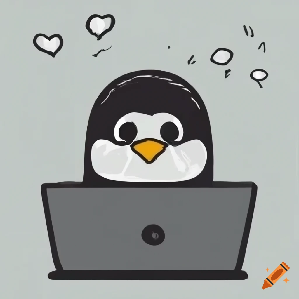 Penguin working on a laptop on Craiyon