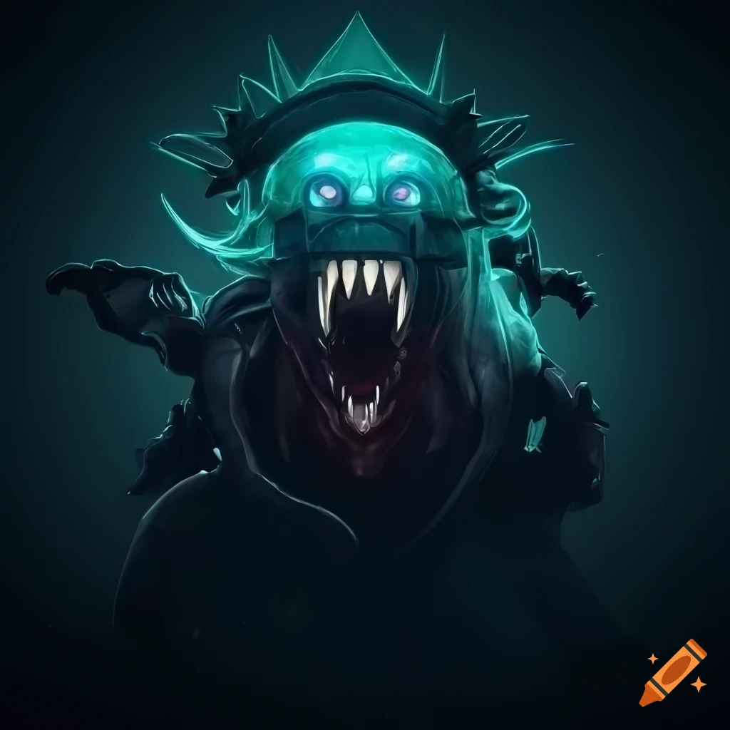Hyperrealistic digital illustration of a terrifying monster with glowing eyes on Craiyon