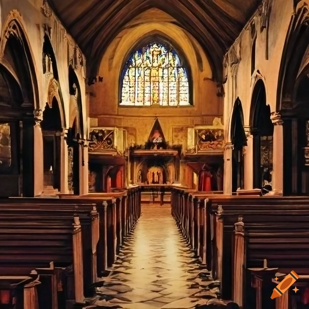 Interior of a quaint country church on Craiyon