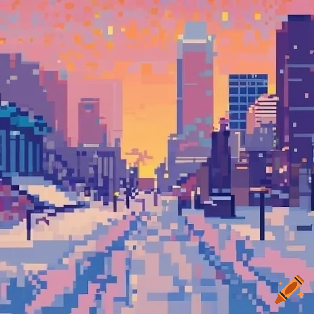 Pixel art of a winter scene in montreal on Craiyon