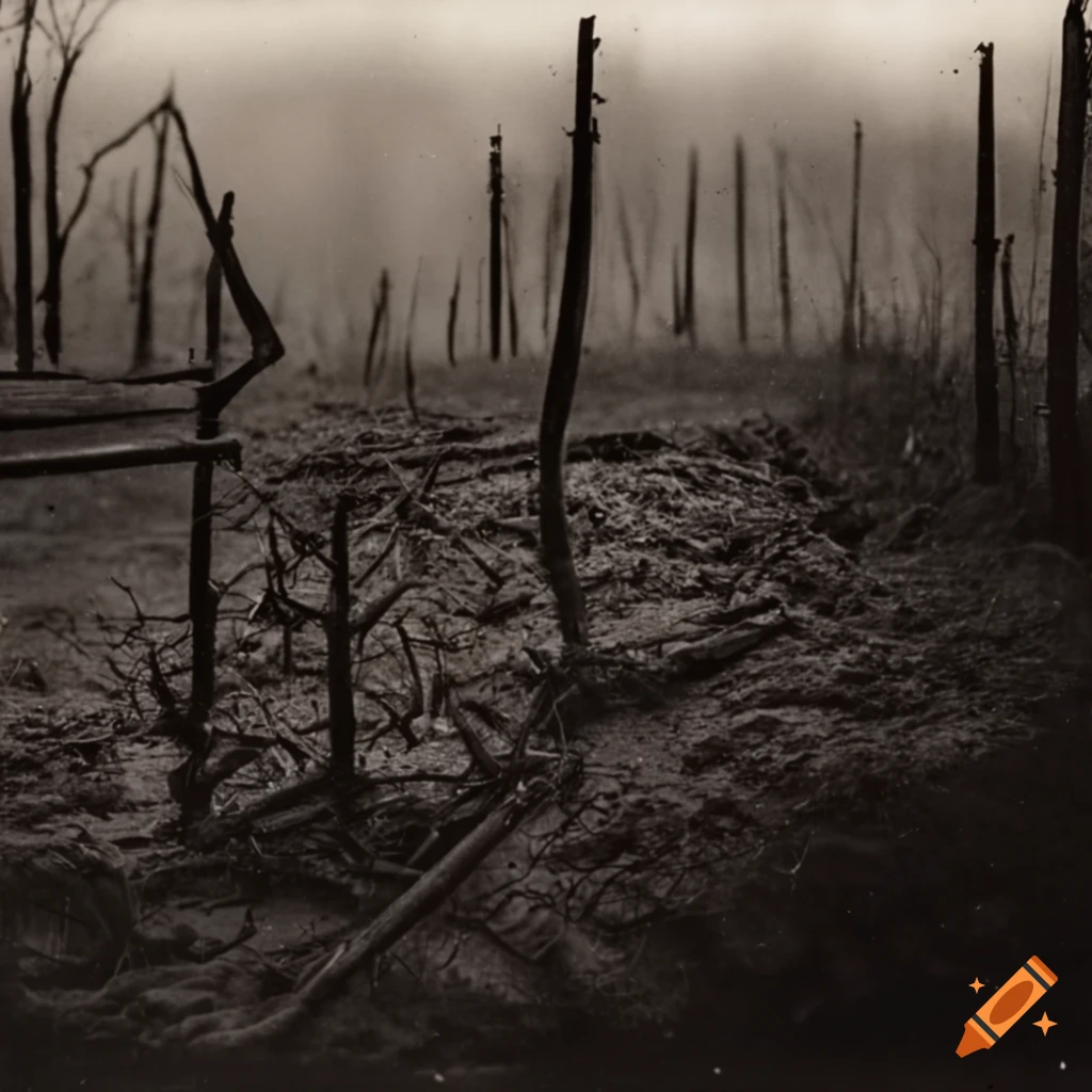 Ww1 photograph of a muddy battlefield on Craiyon
