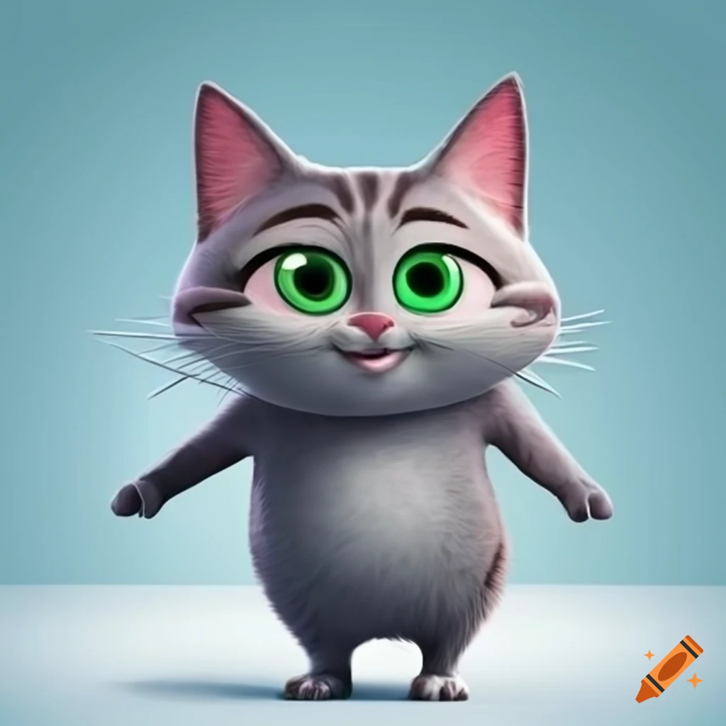 Cartoon cat happily posing on a white background