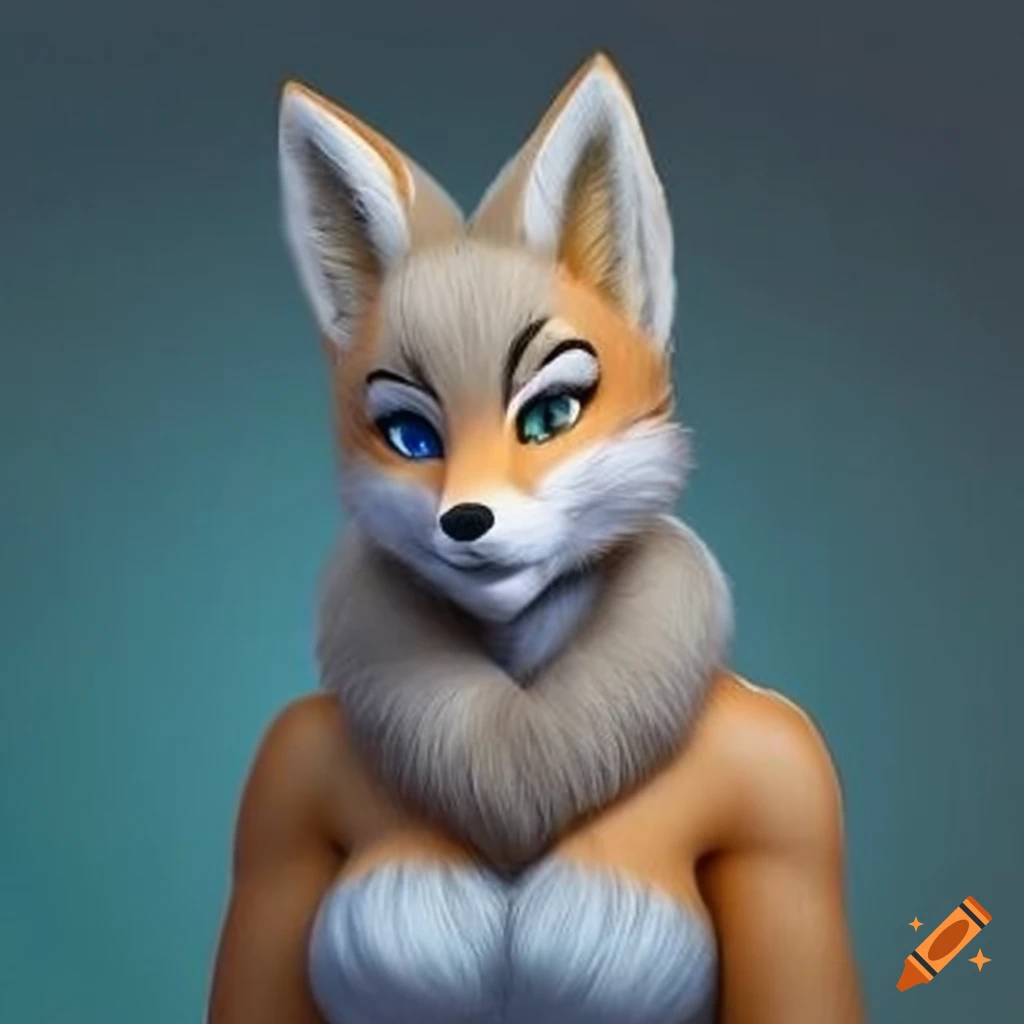 Blue-eyed anthro fox with vibrant yellow fur on Craiyon
