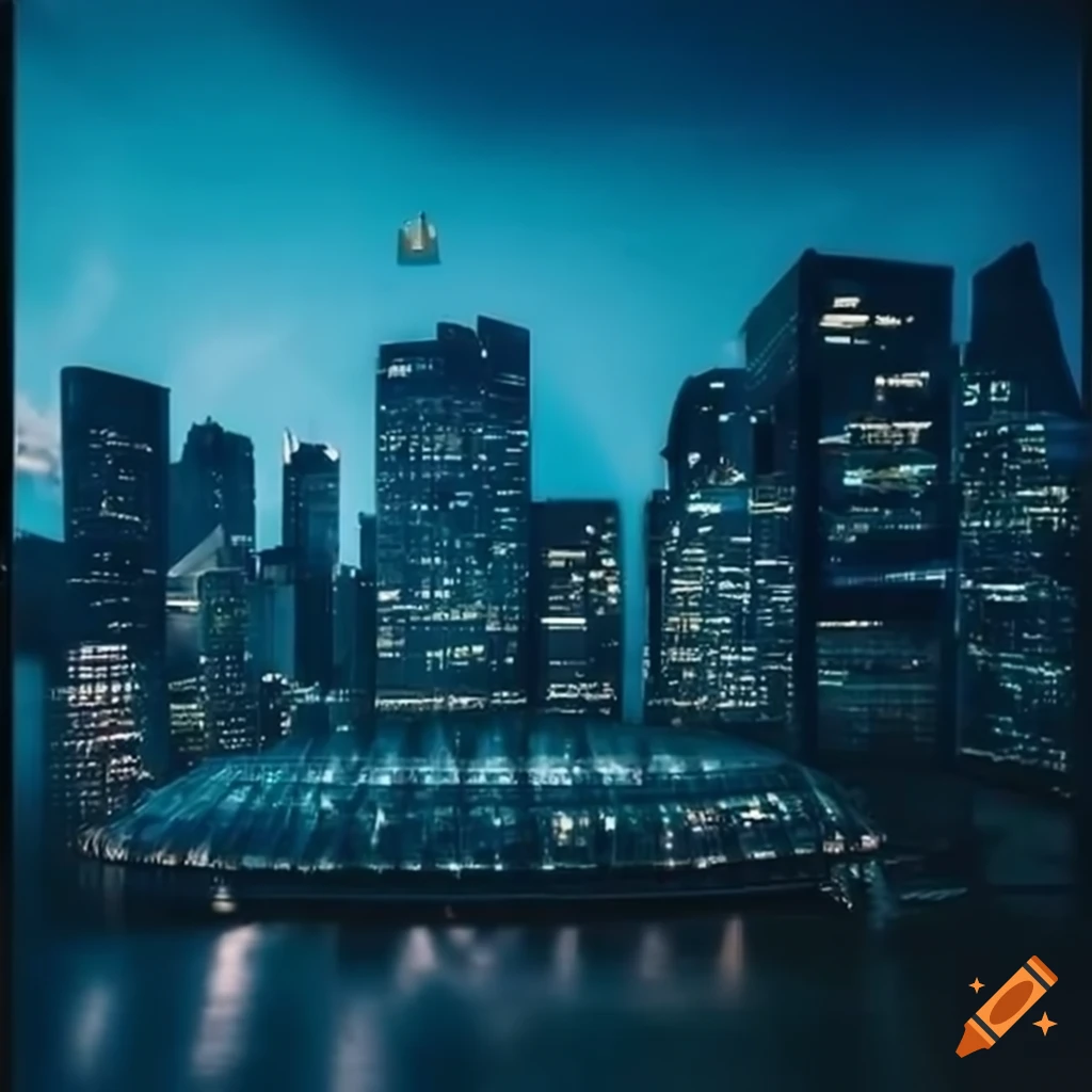 Retro futuristic office with city view