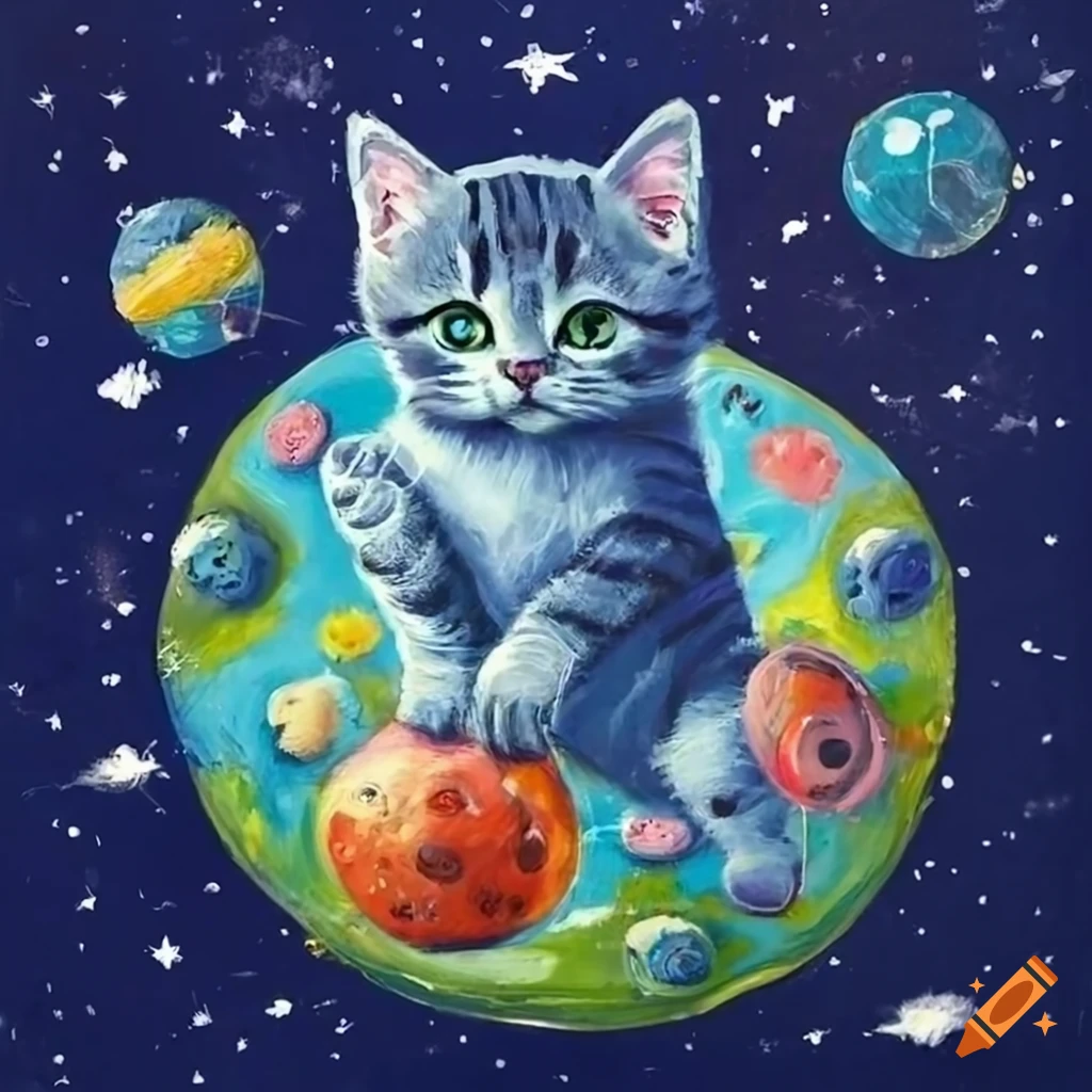 Cute cat in astronaut suit floating with a book in space on Craiyon