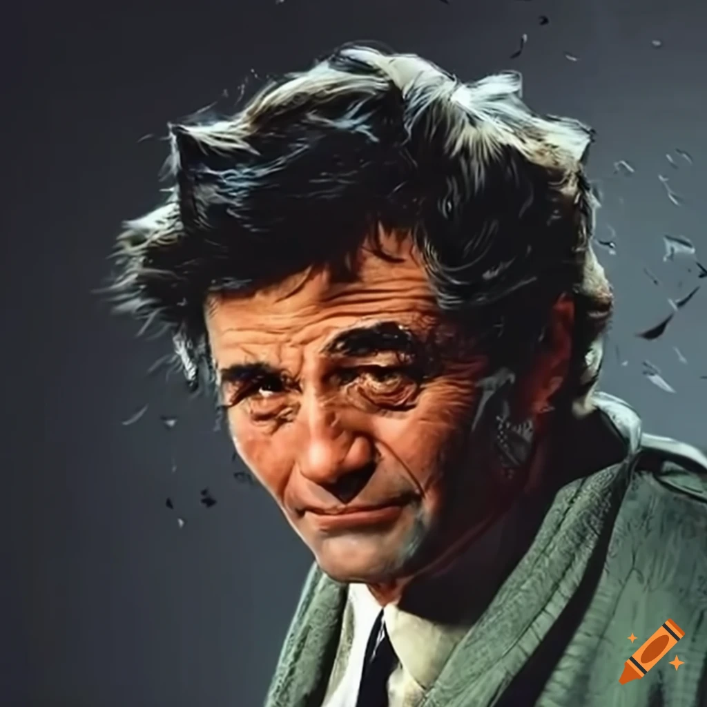 Columbo running in the rain to flag down a taxi on Craiyon