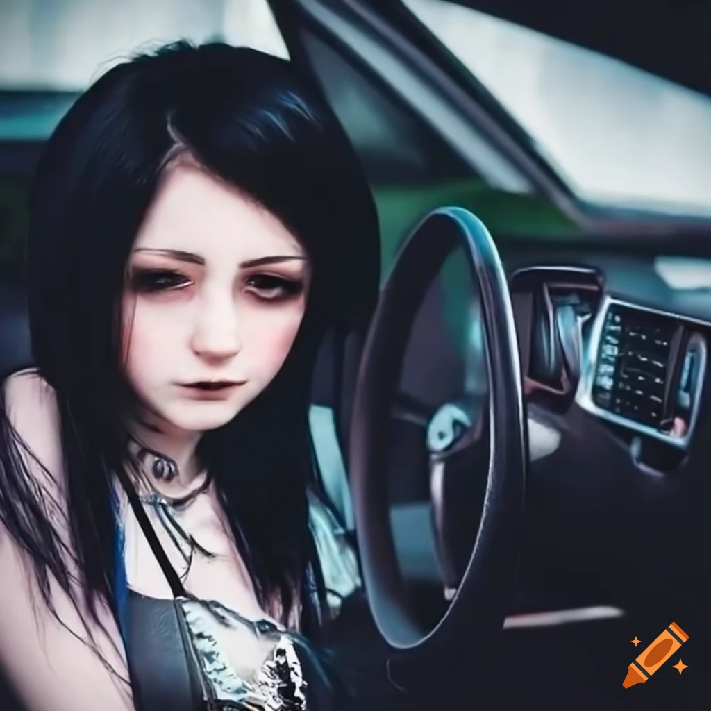 Emo girl in a nissan 300zx on Craiyon