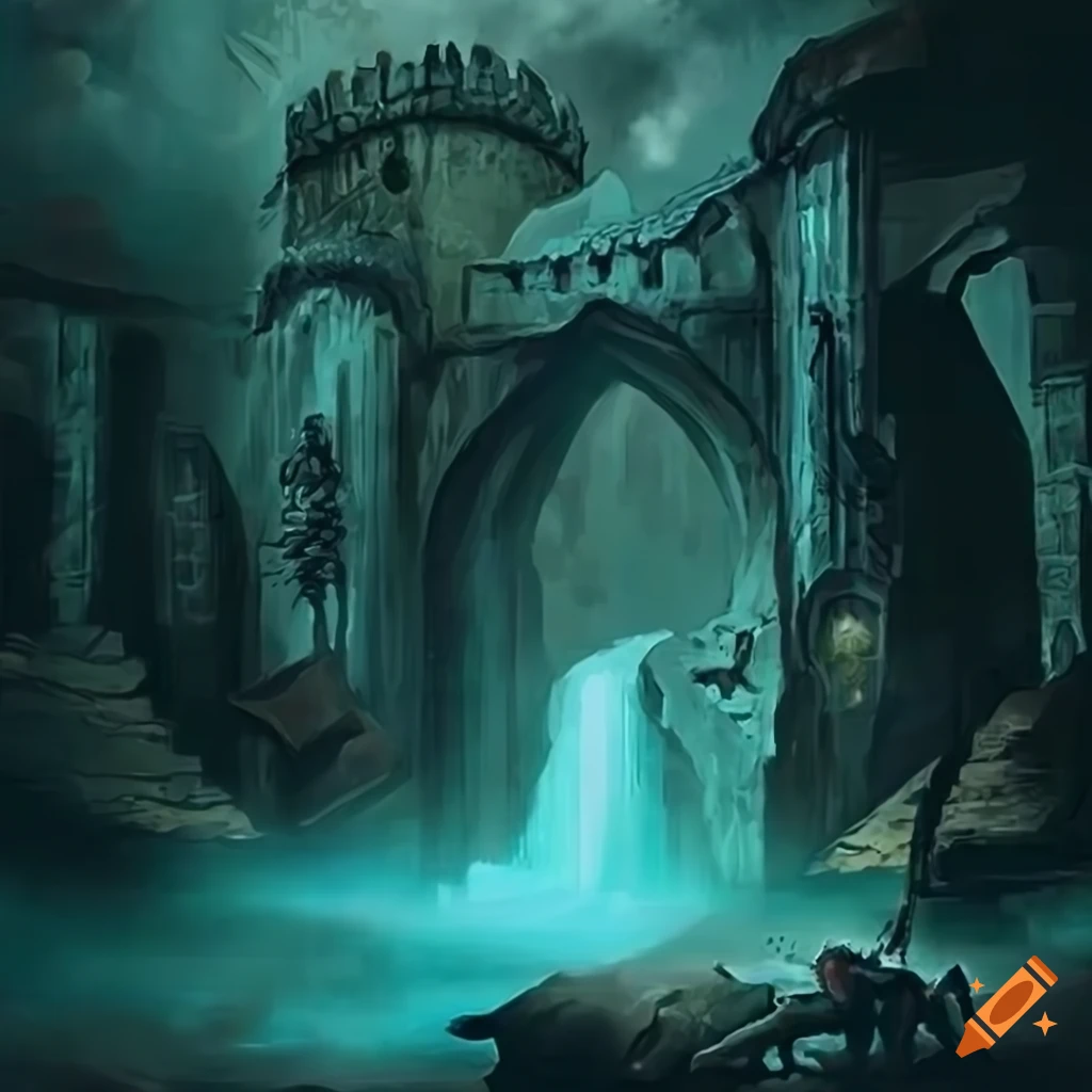 Illustration of a mythological dungeon