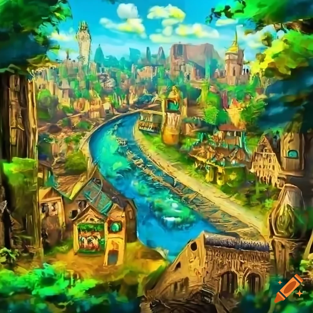Colorful painting of a fantasy city in Europe on Craiyon