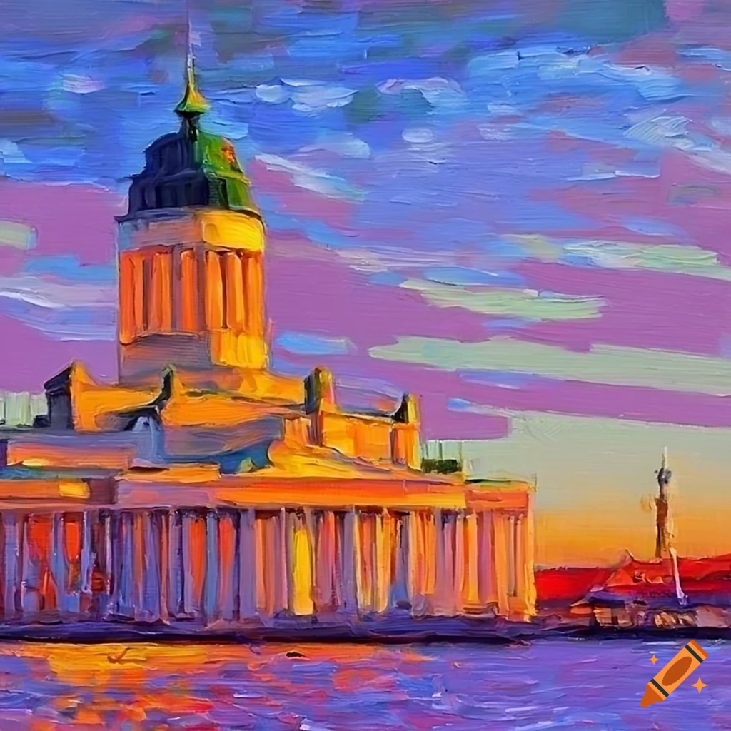 Colorful oil painting of Helsinki landmark building on Craiyon