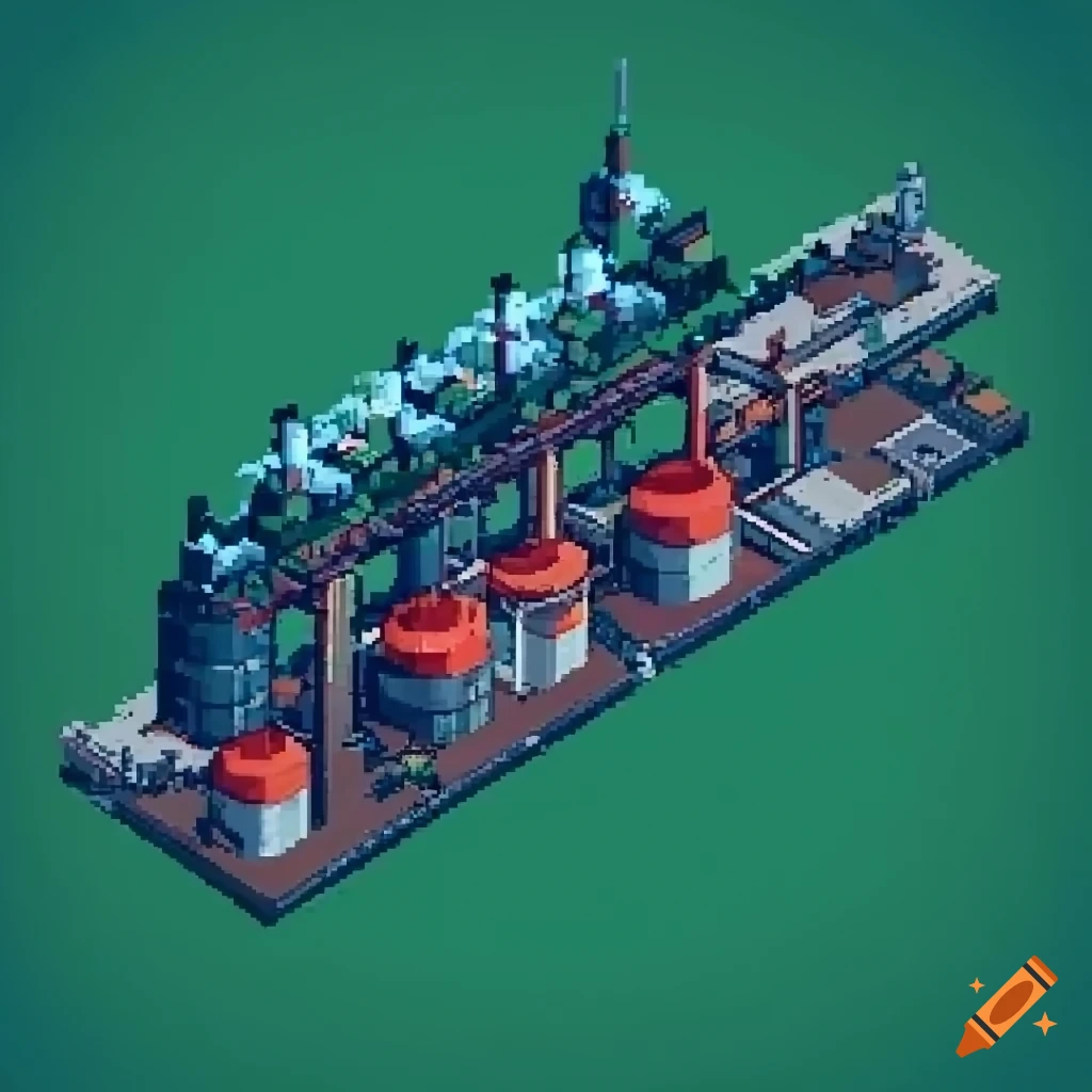 Pixel art of a refinery from a top-down perspective
