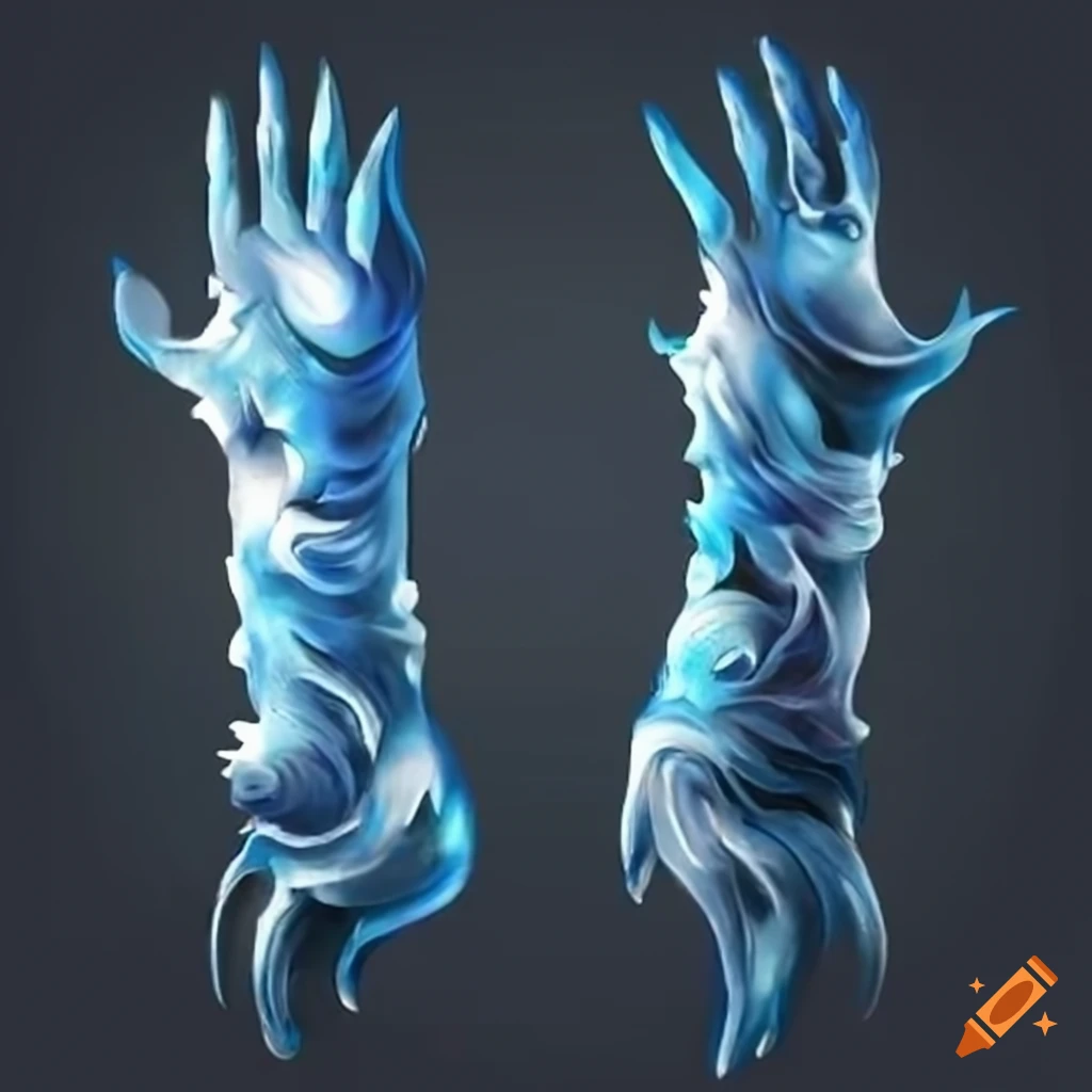 Blue spectral frozen gauntlets with five fingers on Craiyon