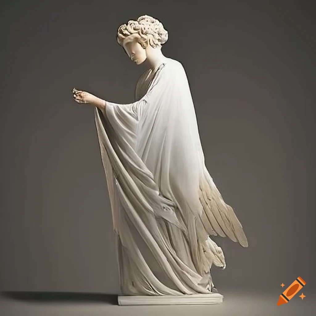 White angel sculpture with cape on Craiyon