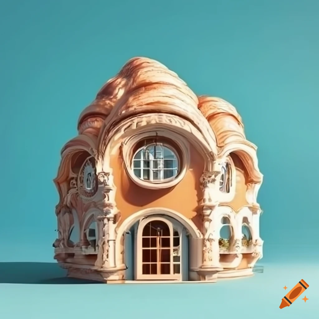 Rococo-inspired croissant-shaped house on Craiyon