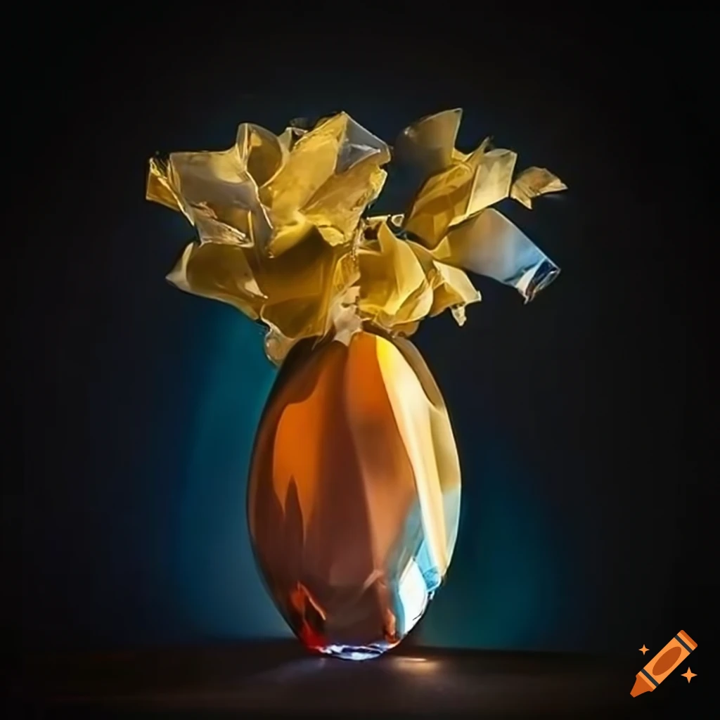 Cubist glass vase with dramatic lighting