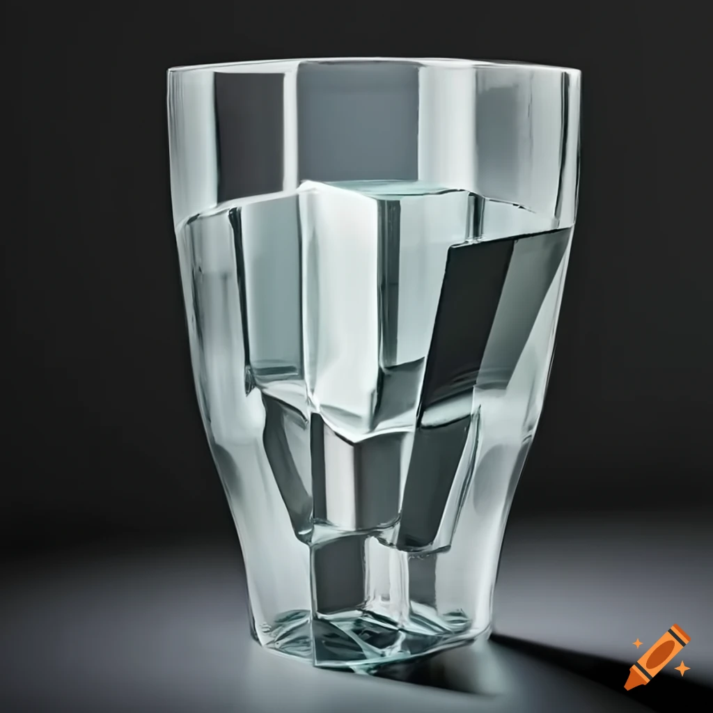 Dramatic lighting on a cubist glass vase on Craiyon