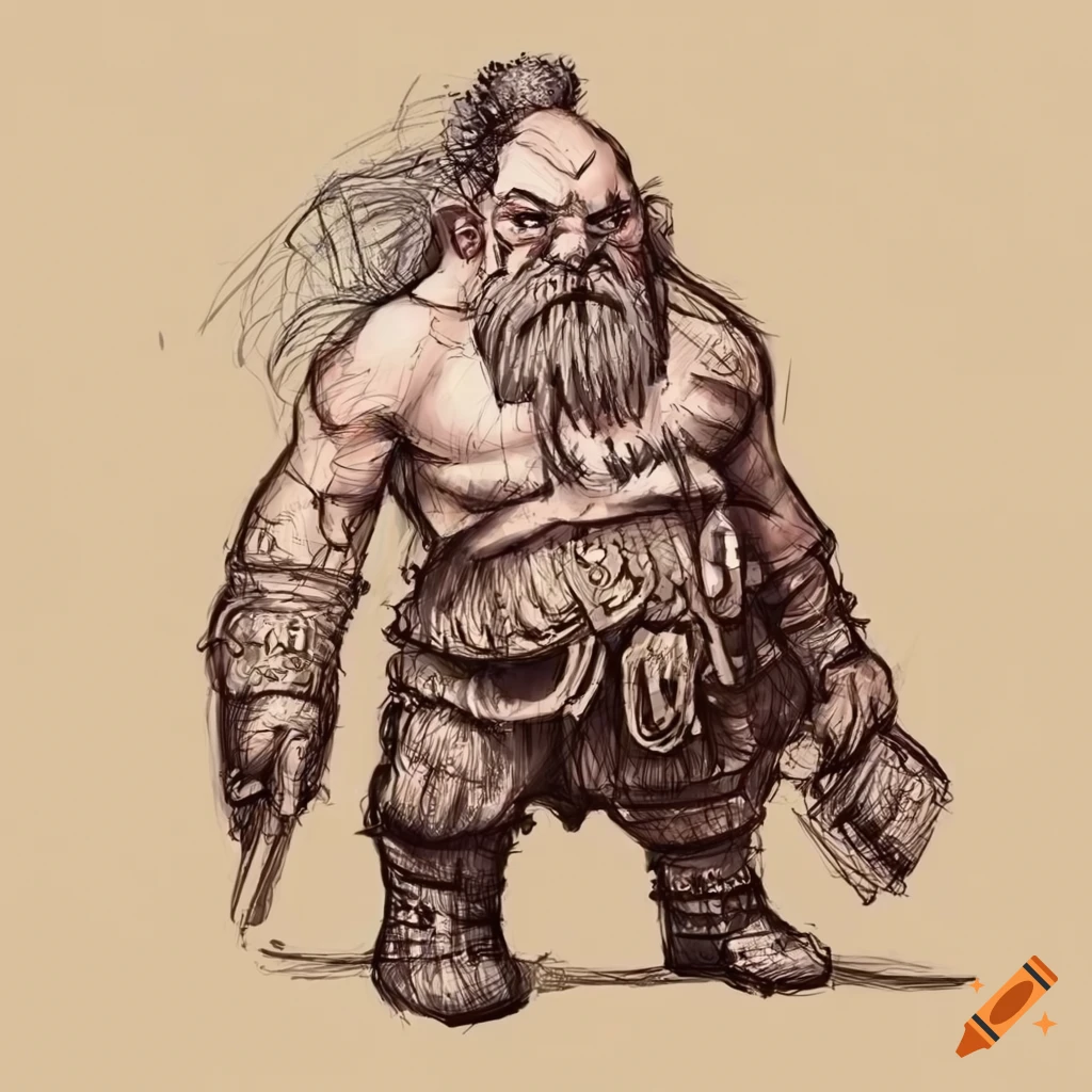 Ink sketch of a dwarf on Craiyon