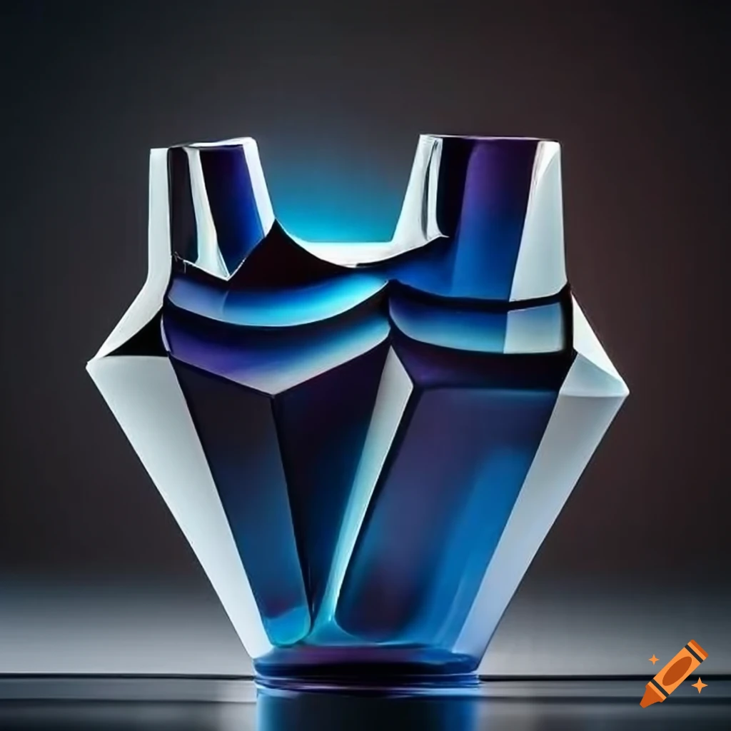 Cubist glass vase with dramatic lighting